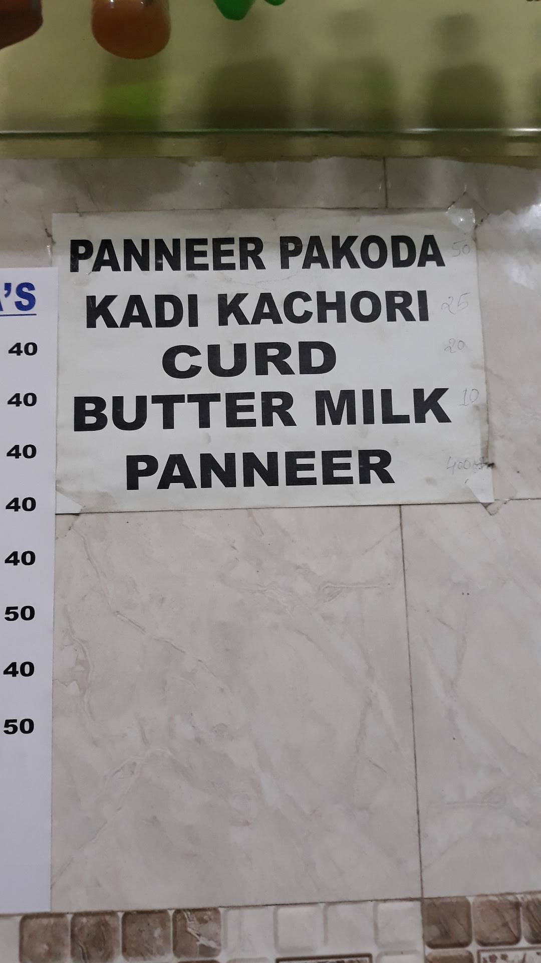 Menu at Asha chat corner, Chennai