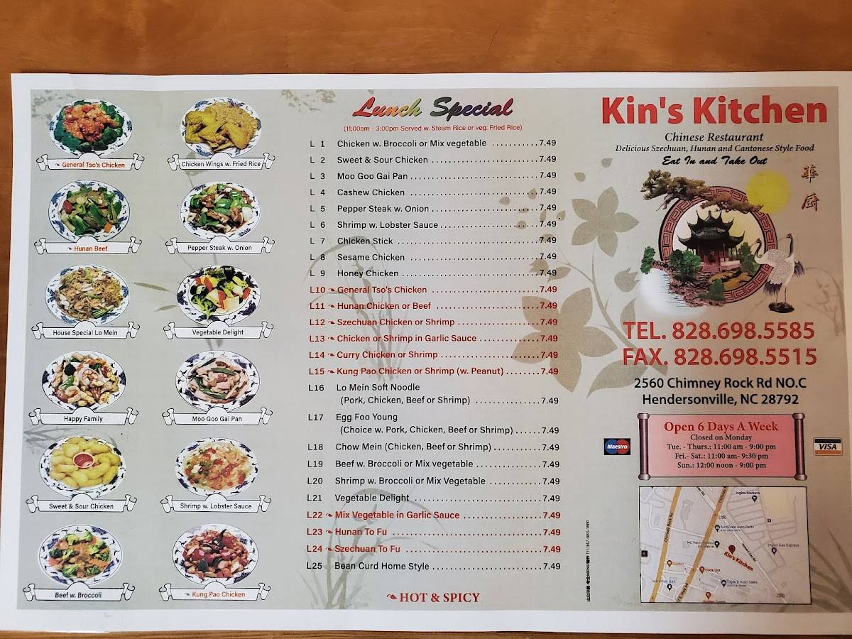 Menu at Kin's Kitchen restaurant, Hendersonville