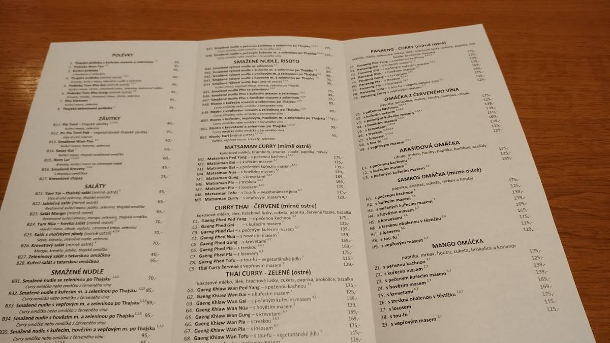Menu at Asia Dragon restaurant, Hořice