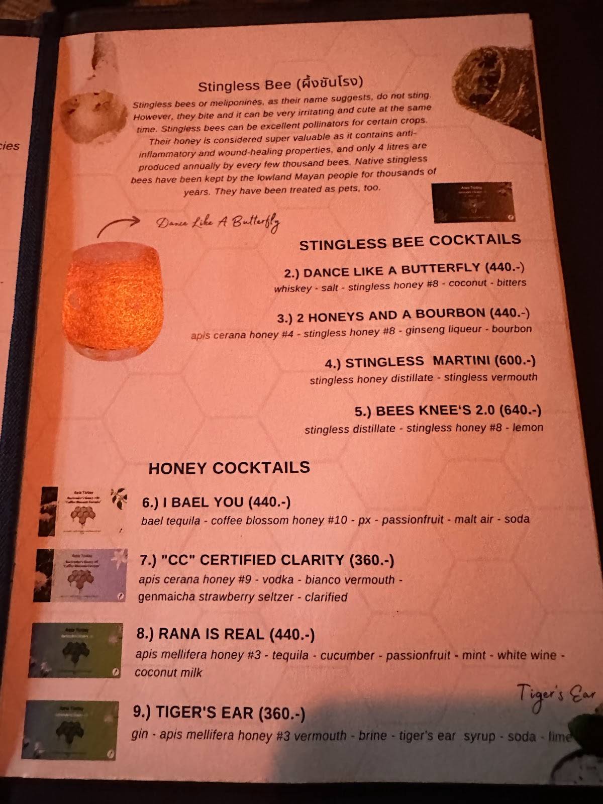 Menu at Asia Today Bar, Bangkok