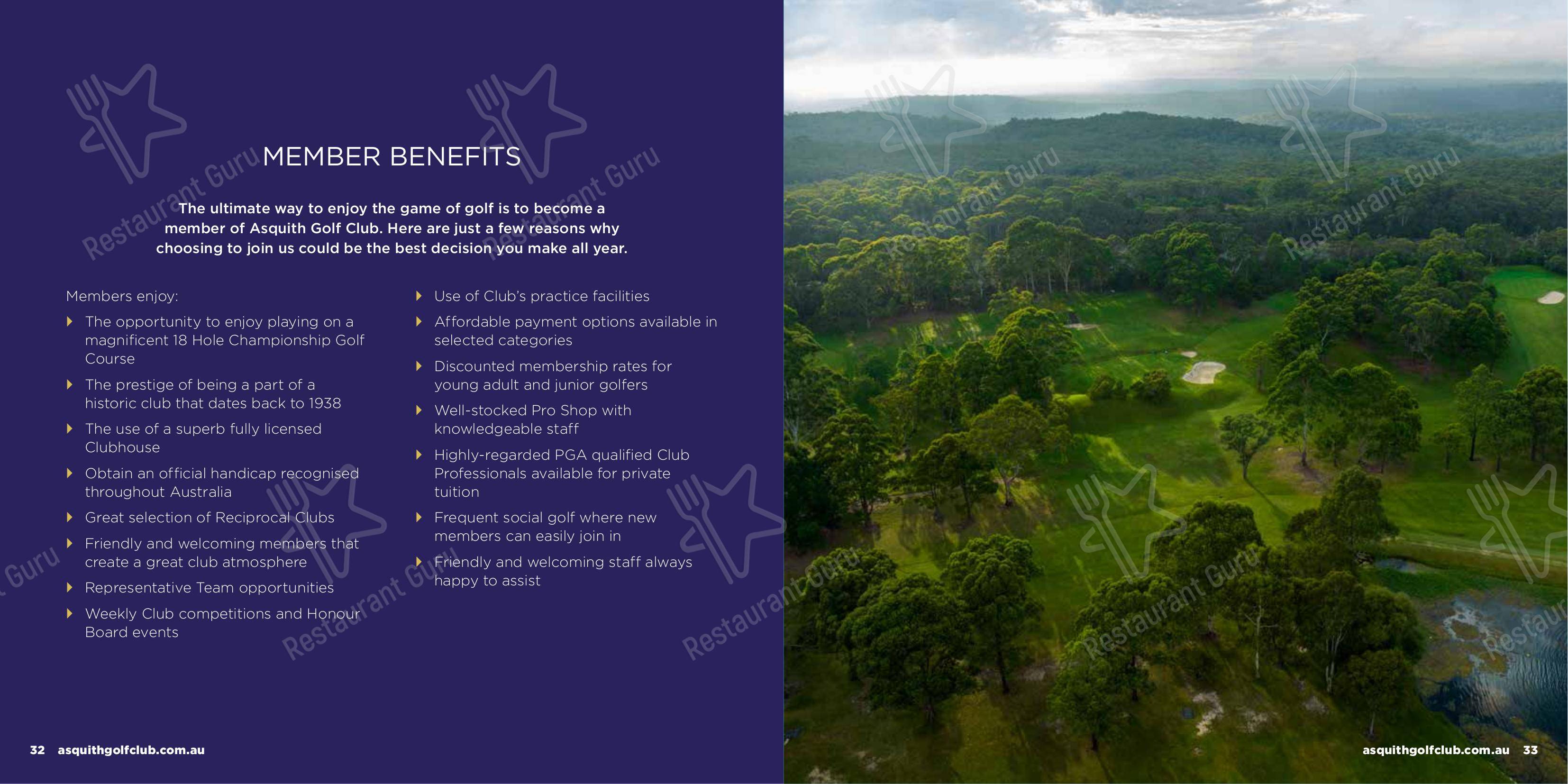 Menu at Asquith Golf Club, Mount Colah