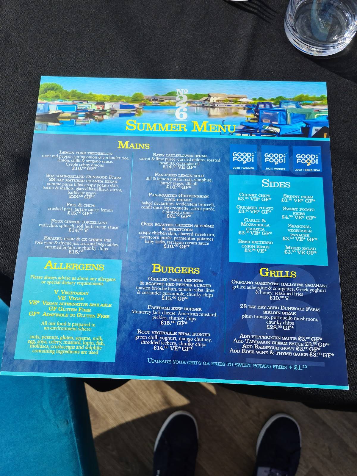 Menu at Aston Marina restaurant, Stone, Lichfield Road