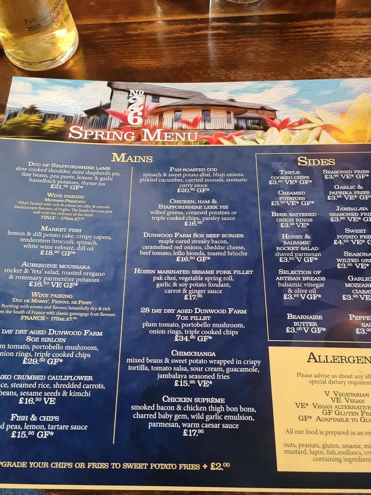 Menu at Aston Marina restaurant, Stone, Lichfield Road