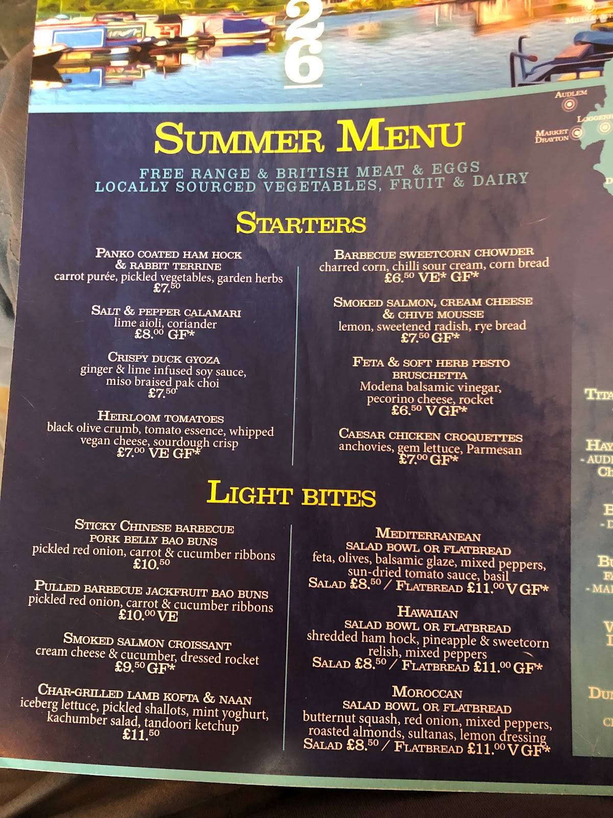Menu at Aston Marina restaurant, Stone, Lichfield Road