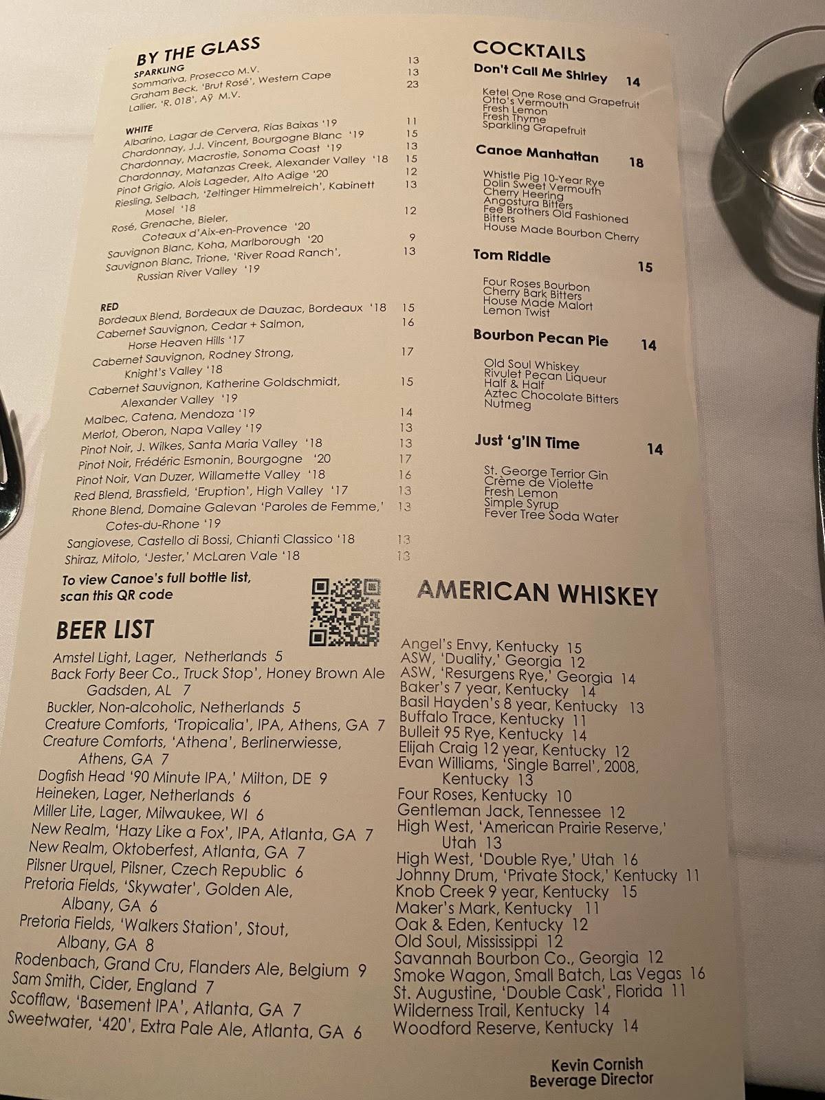 Menu at Canoe restaurant, Atlanta, Paces Ferry Rd SE