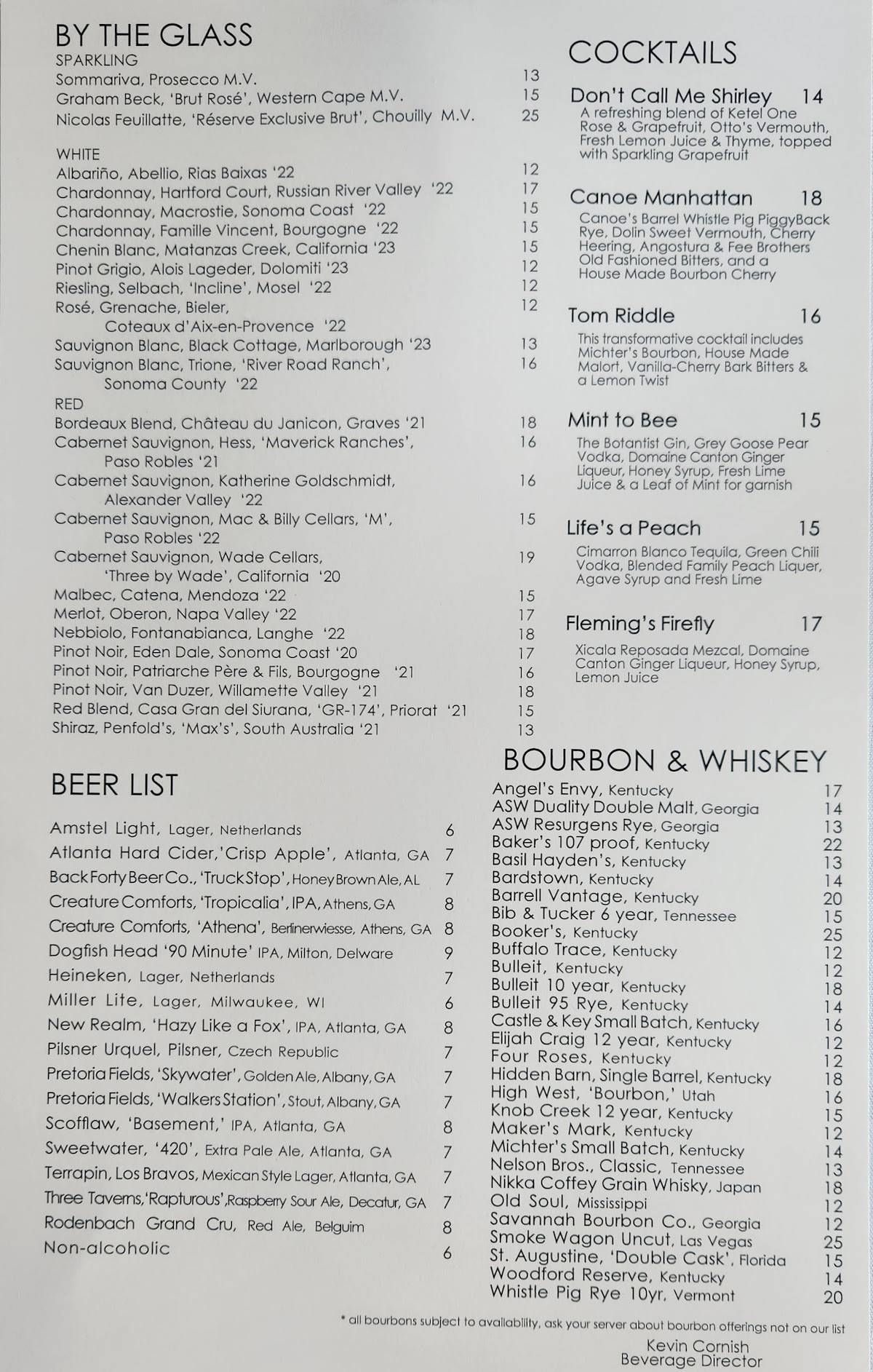 Menu at Canoe restaurant, Atlanta, Paces Ferry Rd SE