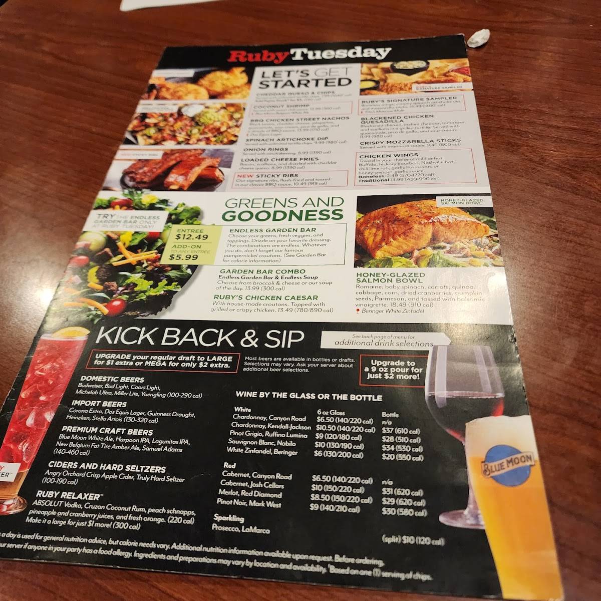 Menu at Ruby Tuesday restaurant, East Point, Virginia Ave