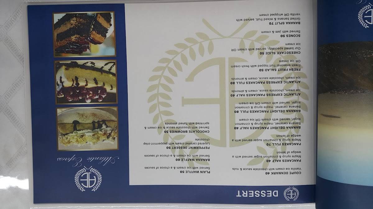 Menu at Atlantic Express Train Restaurant, Cape Town