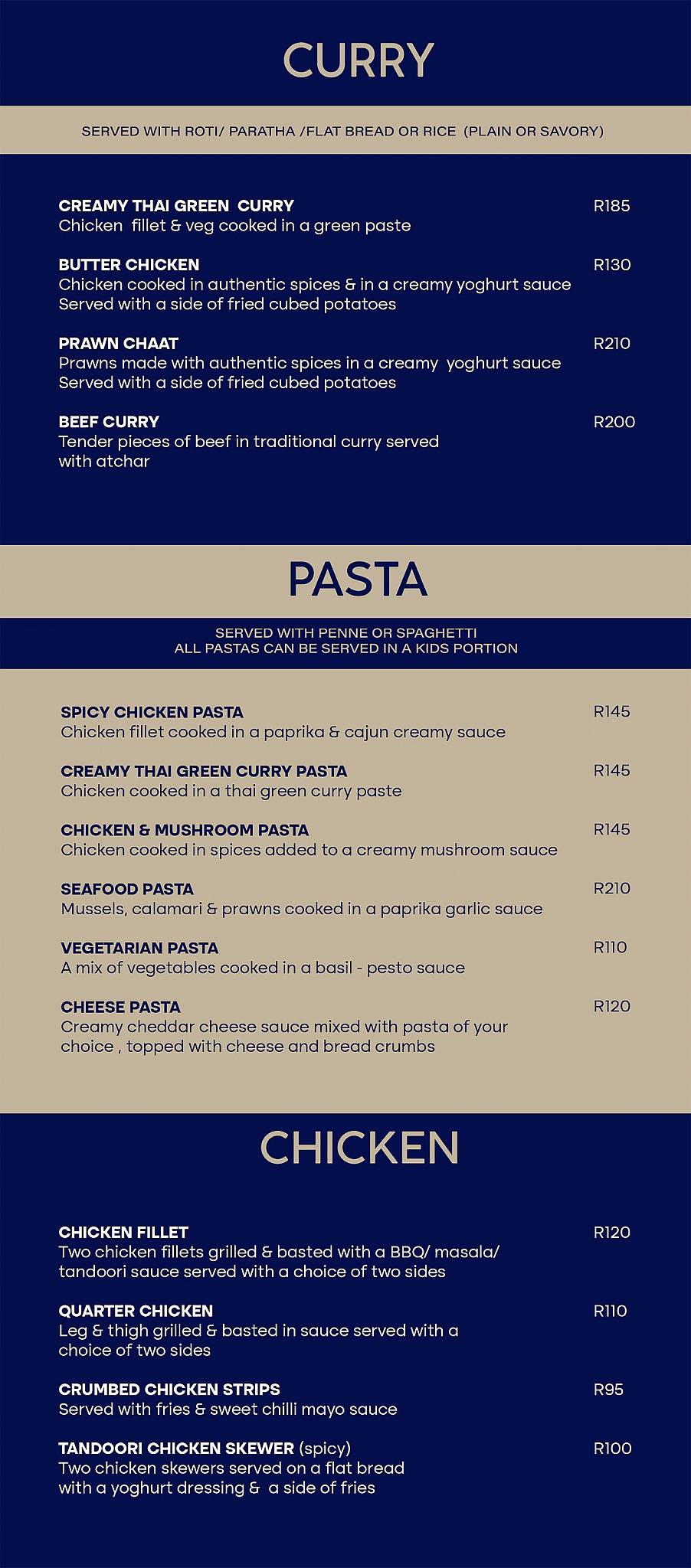 Menu at Atlantic Express Train Restaurant, Cape Town