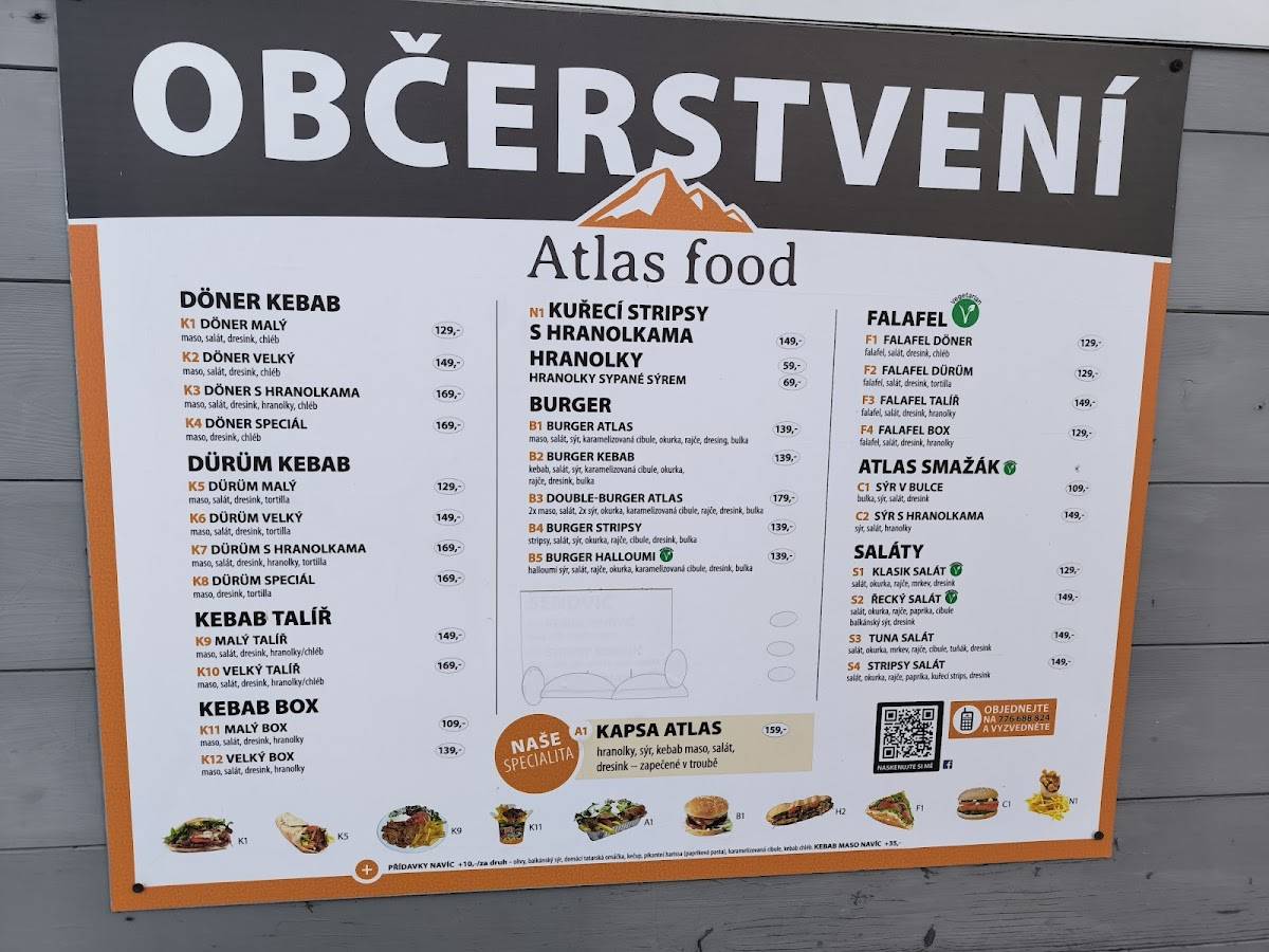 Menu at Atlas food restaurant, Lidice, parkoviště u Památníku