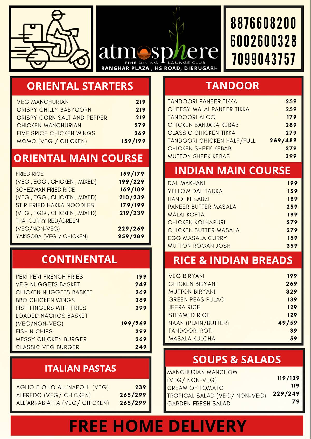 Menu at Atmosphere, Dibrugarh, RANGHAR PLAZA