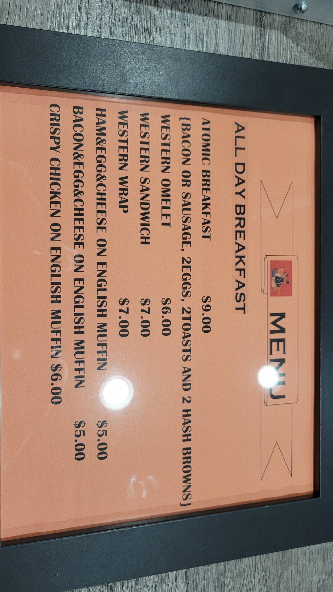 Menu at Atomic Cafe, Timmins