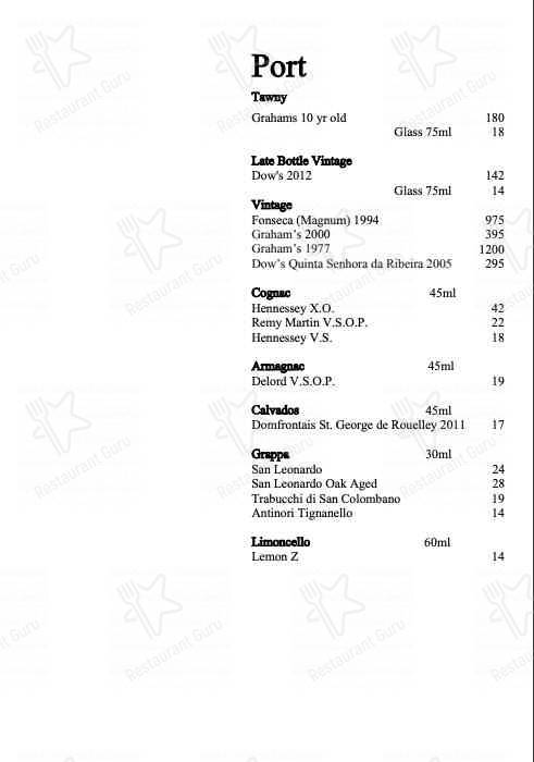 Menu at Sails Restaurant, Auckland