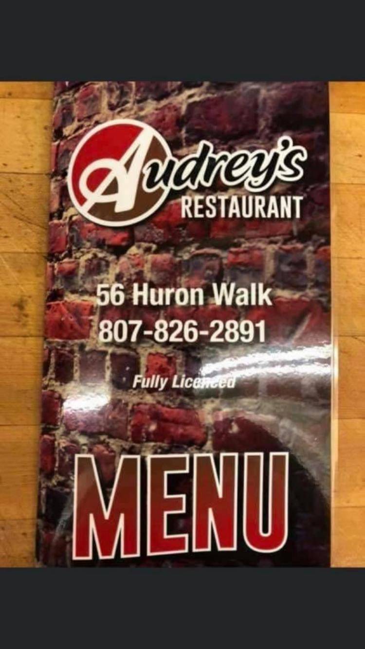 Menu at Audrey's restaurant, Manitouwadge