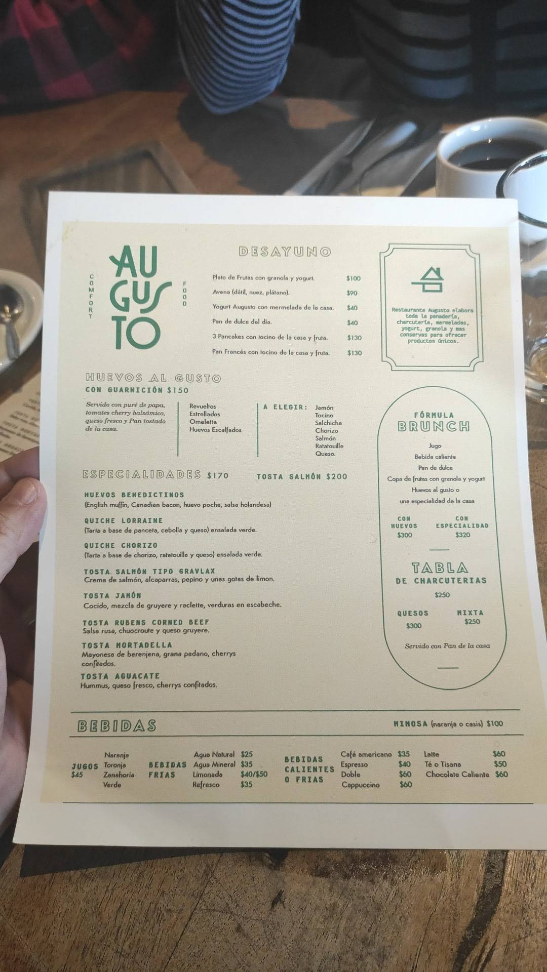 Carta de Augusto Restaurante, Hermosillo