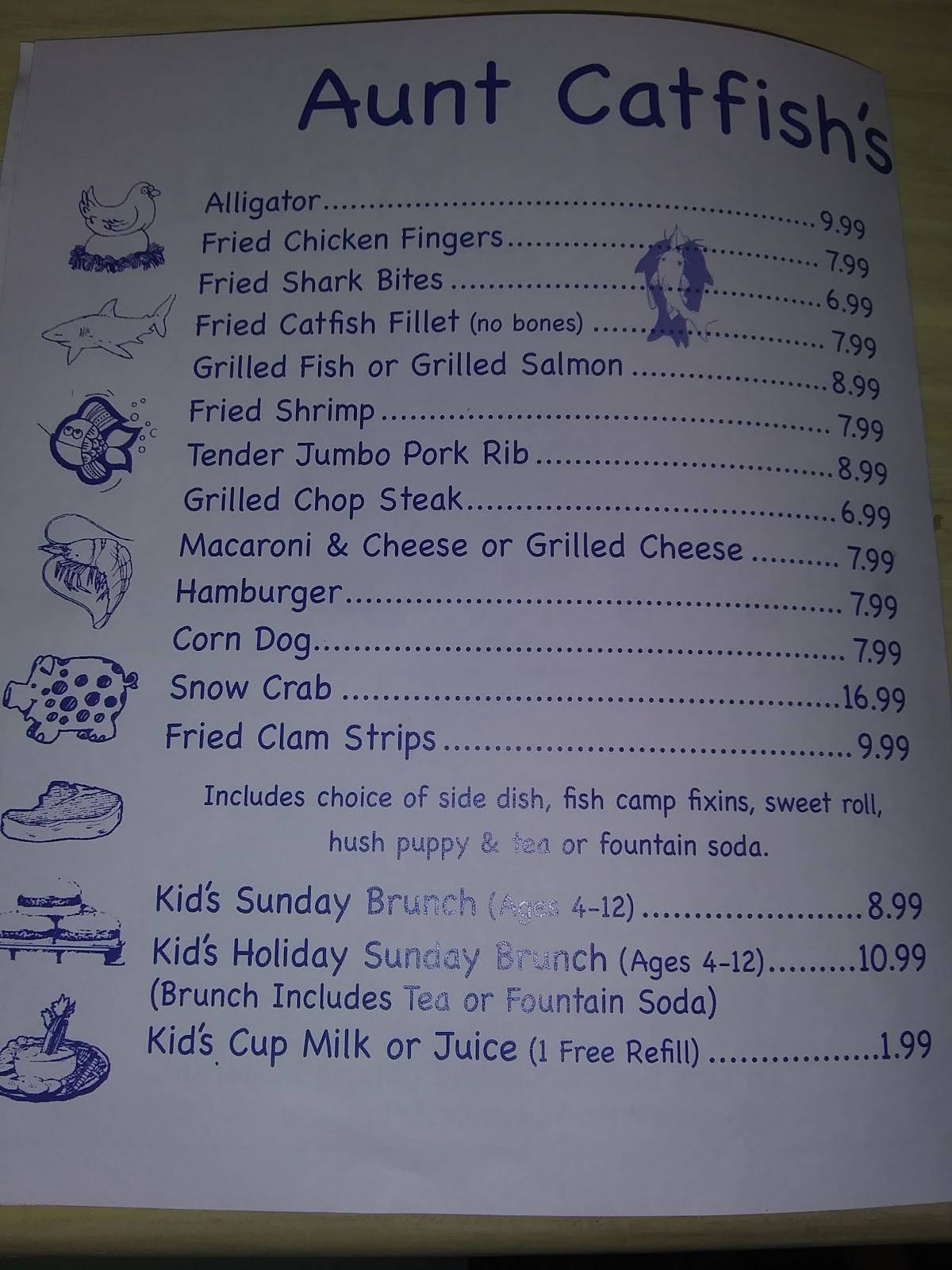 Menu at Aunt Catfish's On the River restaurant, Port Orange