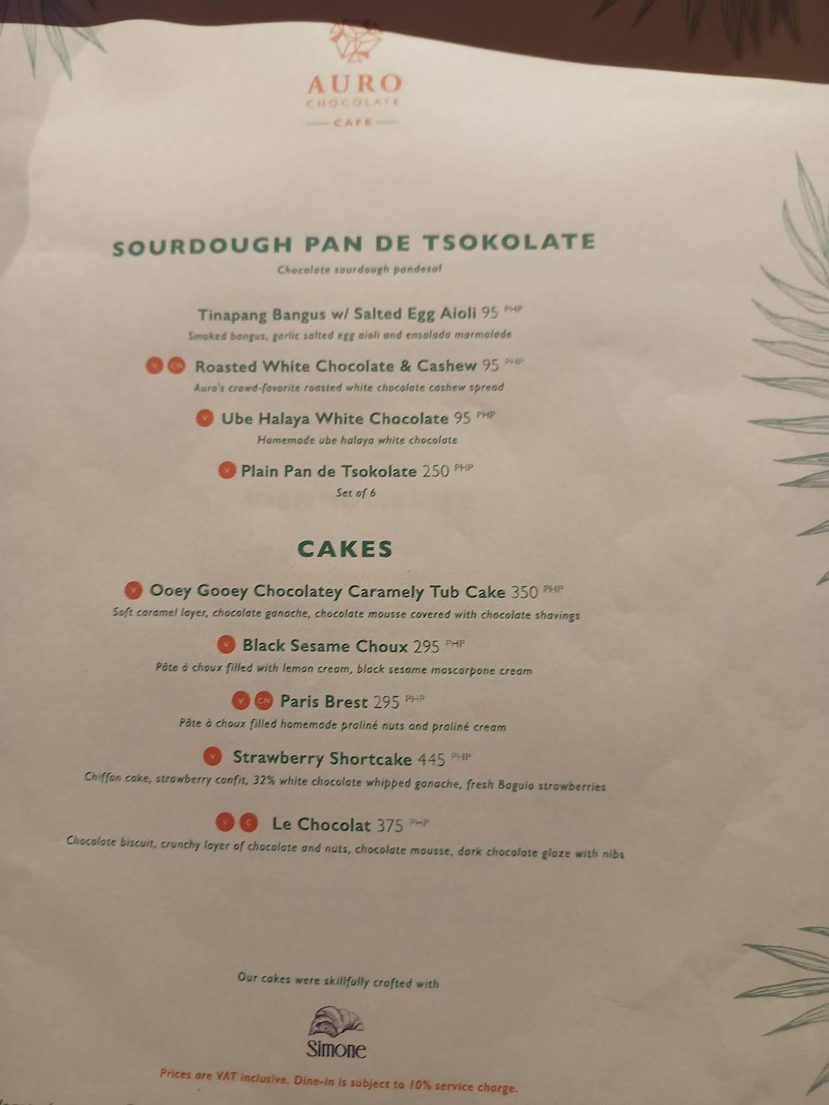 Menu at Auro Chocolate Cafe - BGC Flagship, Taguig