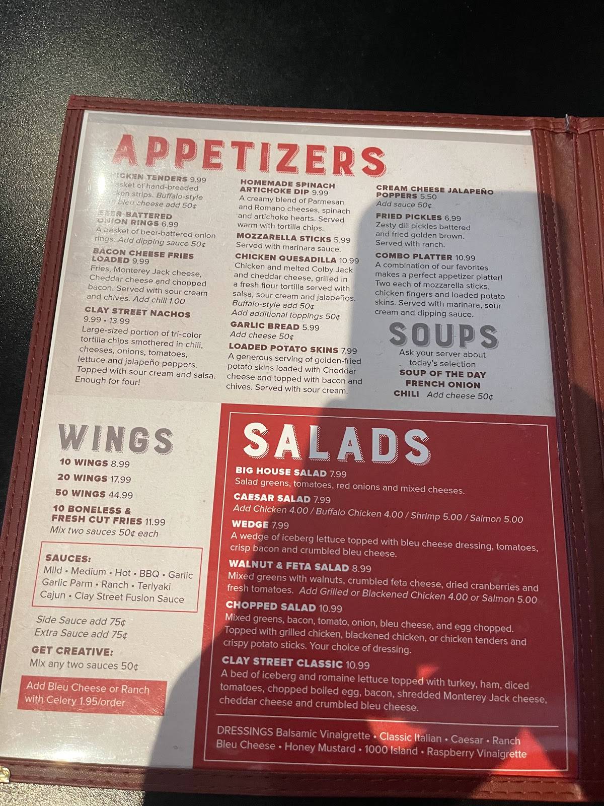 Menu at Clay Street Grill pub & bar, Austinburg