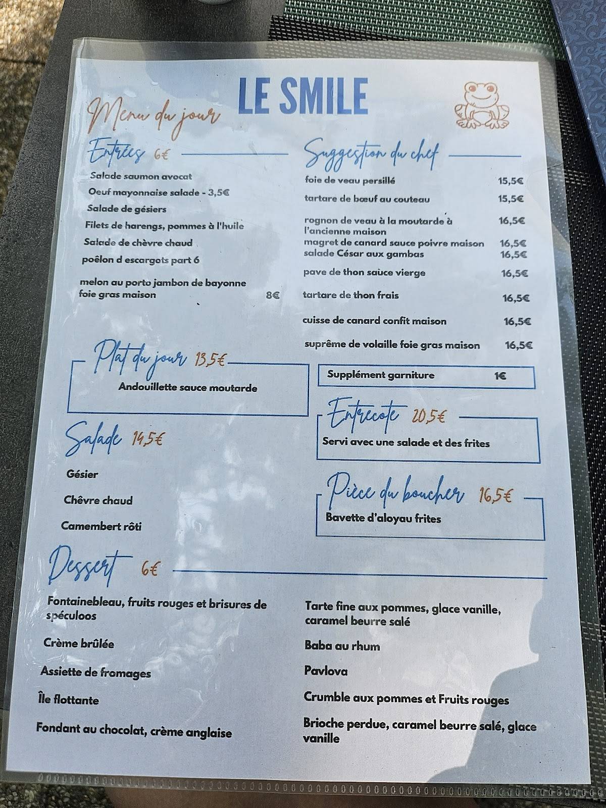 Menu au Le Smile restaurant, Avon, 63 Av. Franklin Roosevelt