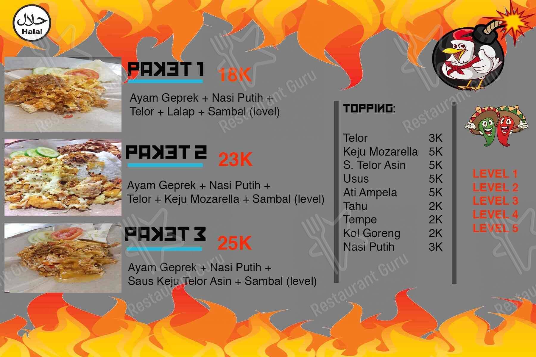 Menu at Ayam Geprek Dinamit restaurant, West Jakarta