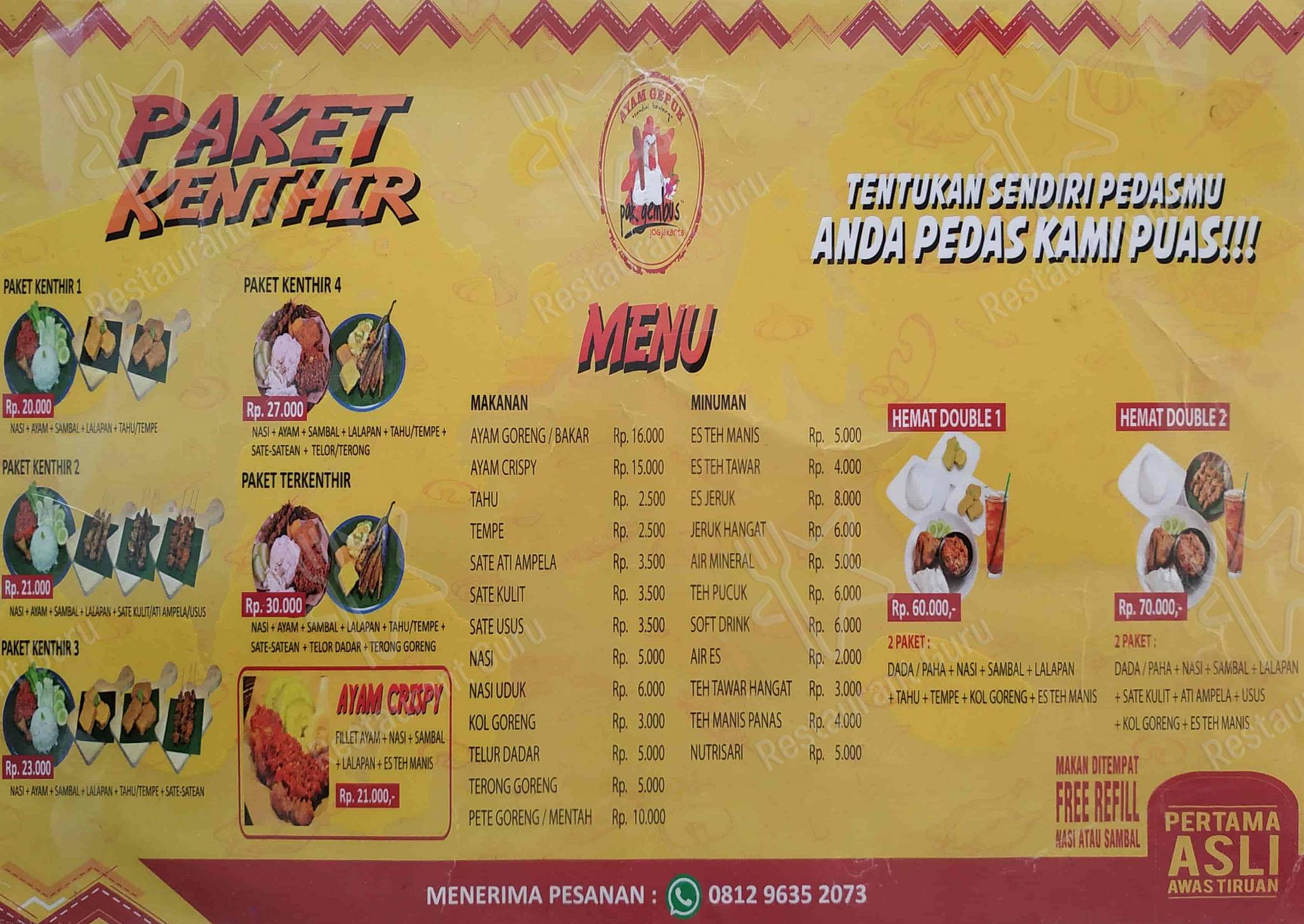 Menu at Ayam Gepuk Pak Gembus Cabang Pluit restaurant, North Jakarta ...