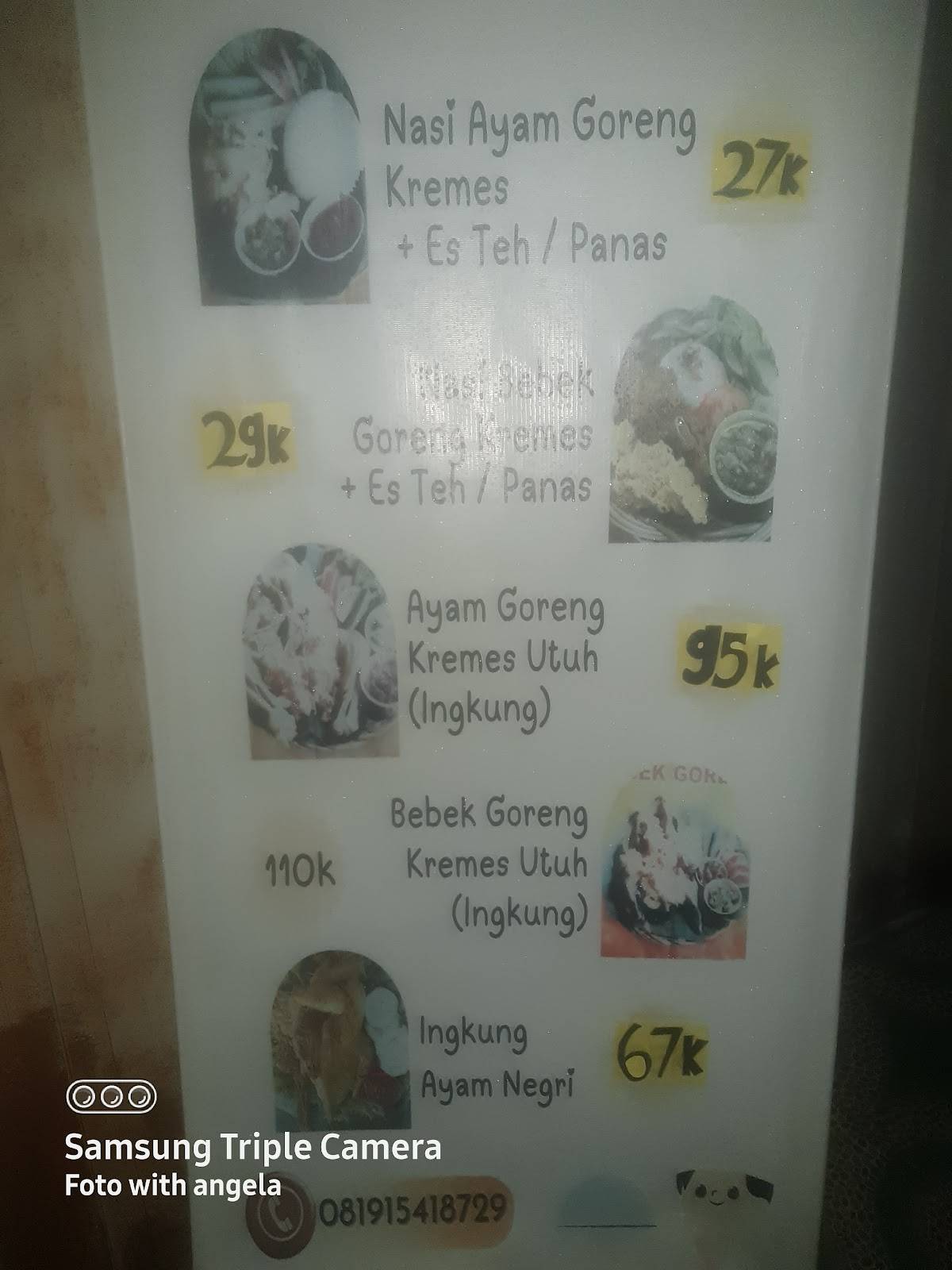 Menu at Ayam Goreng Kremes Pinayu, Indonesia