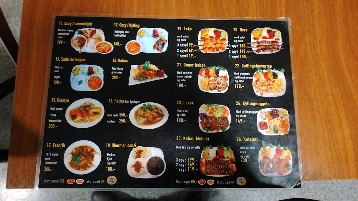 Menu at Azadi Restaurant, Oslo
