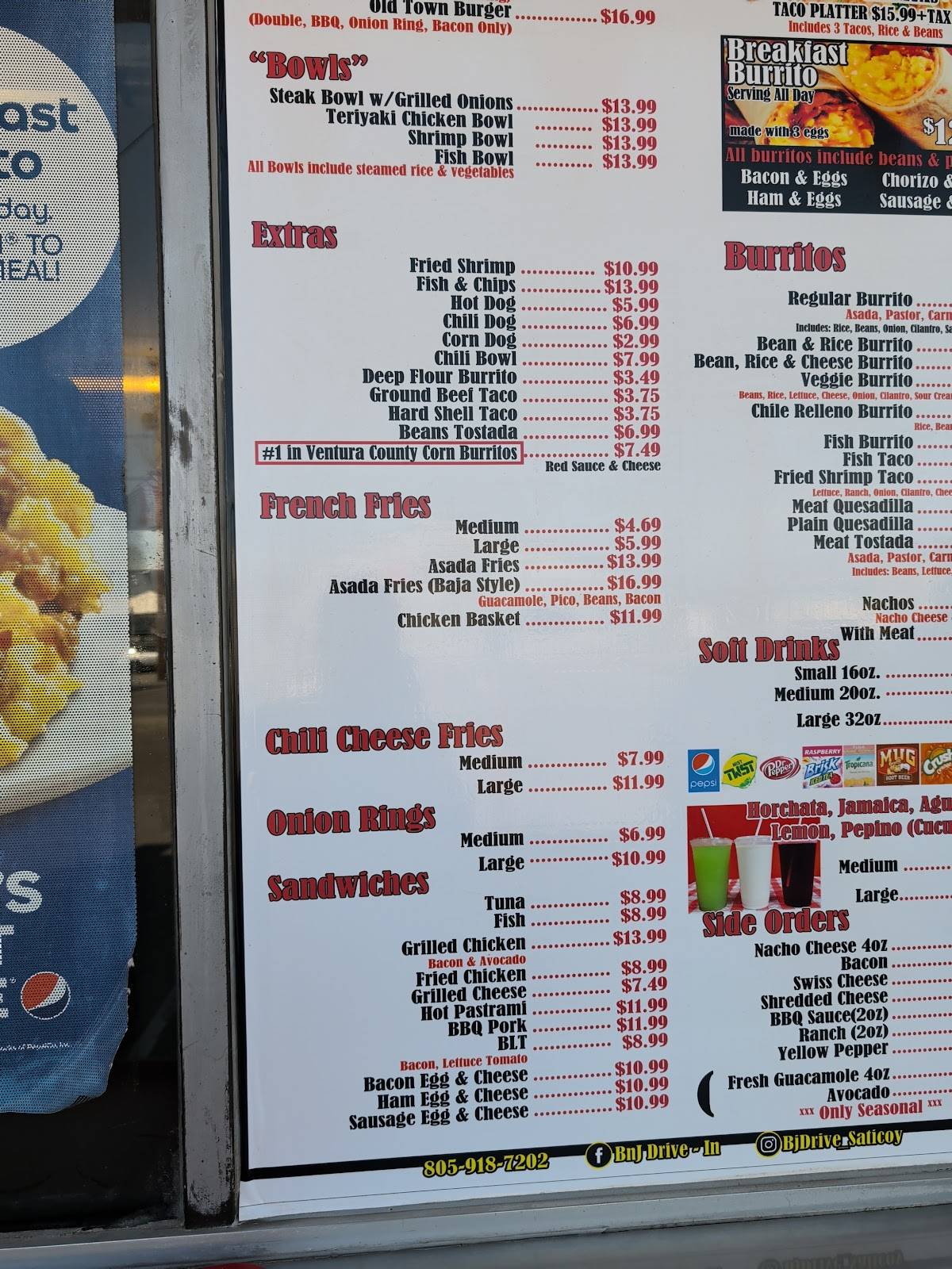 Menu at B&J Drive - In restaurant, Ventura