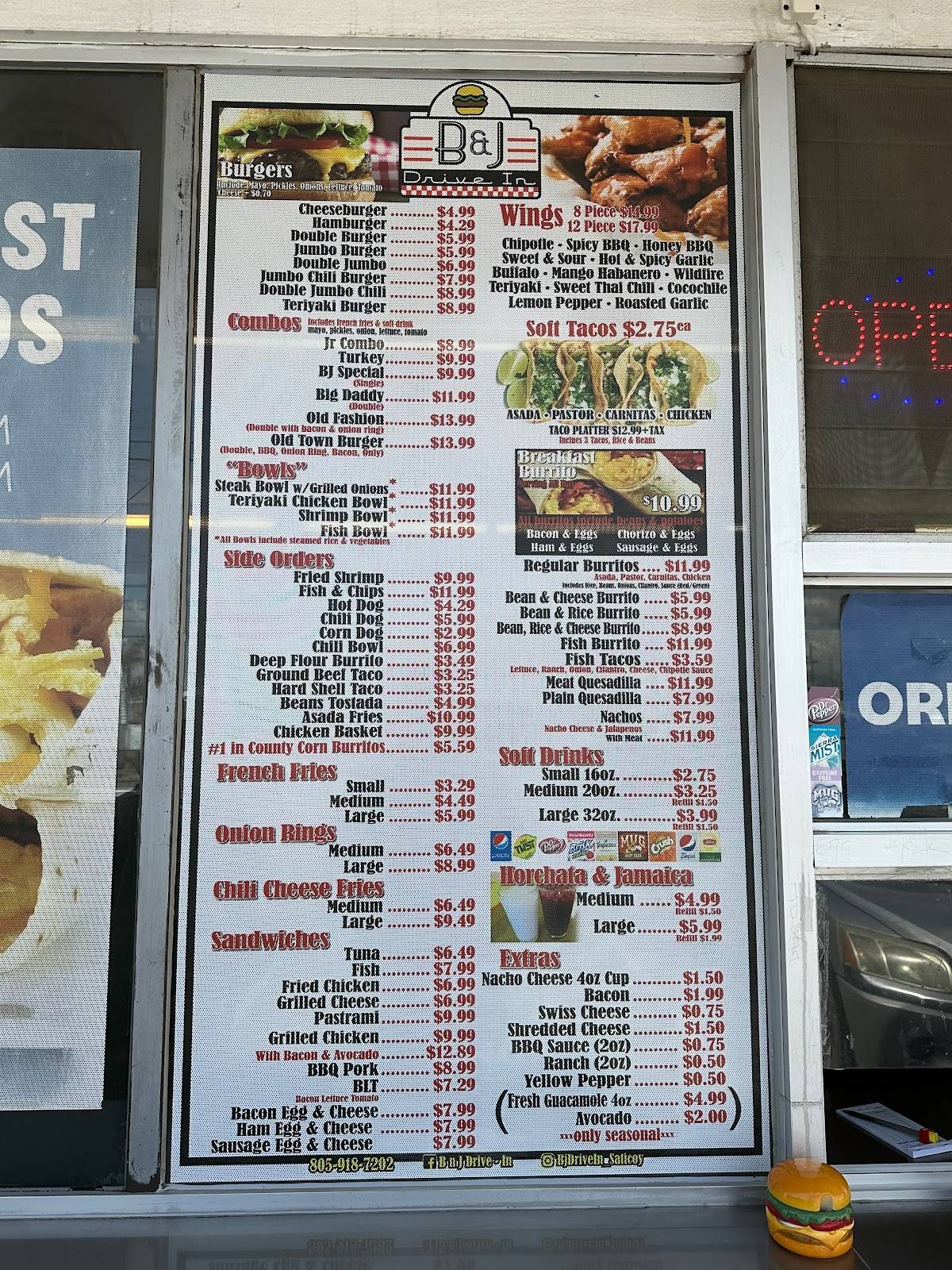Menu at B&J Drive - In restaurant, Ventura