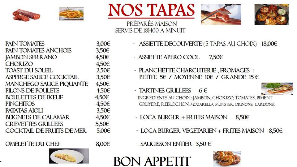 Menu au BAR TAPAS LA CASA LOCA, Haguenau