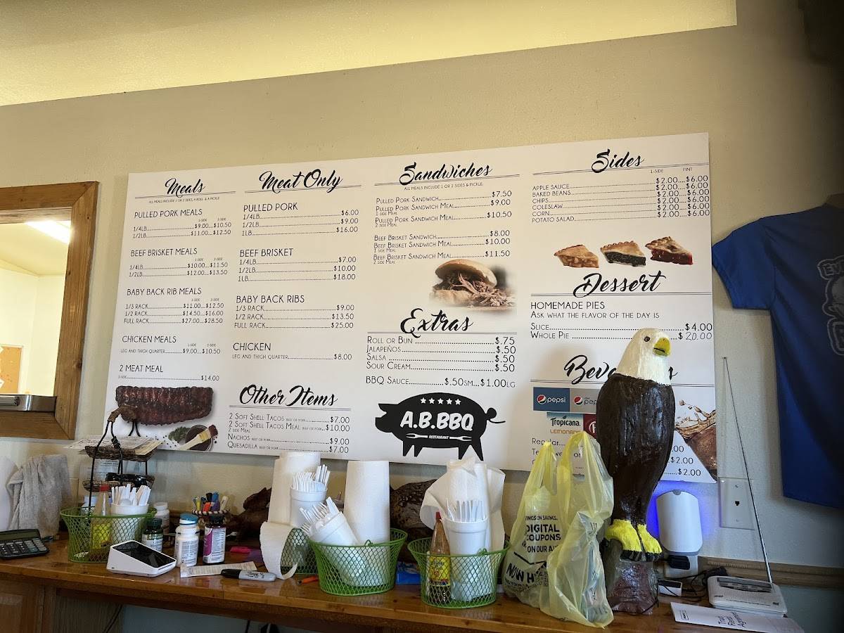 Menu at AB BBQ, Cheyenne