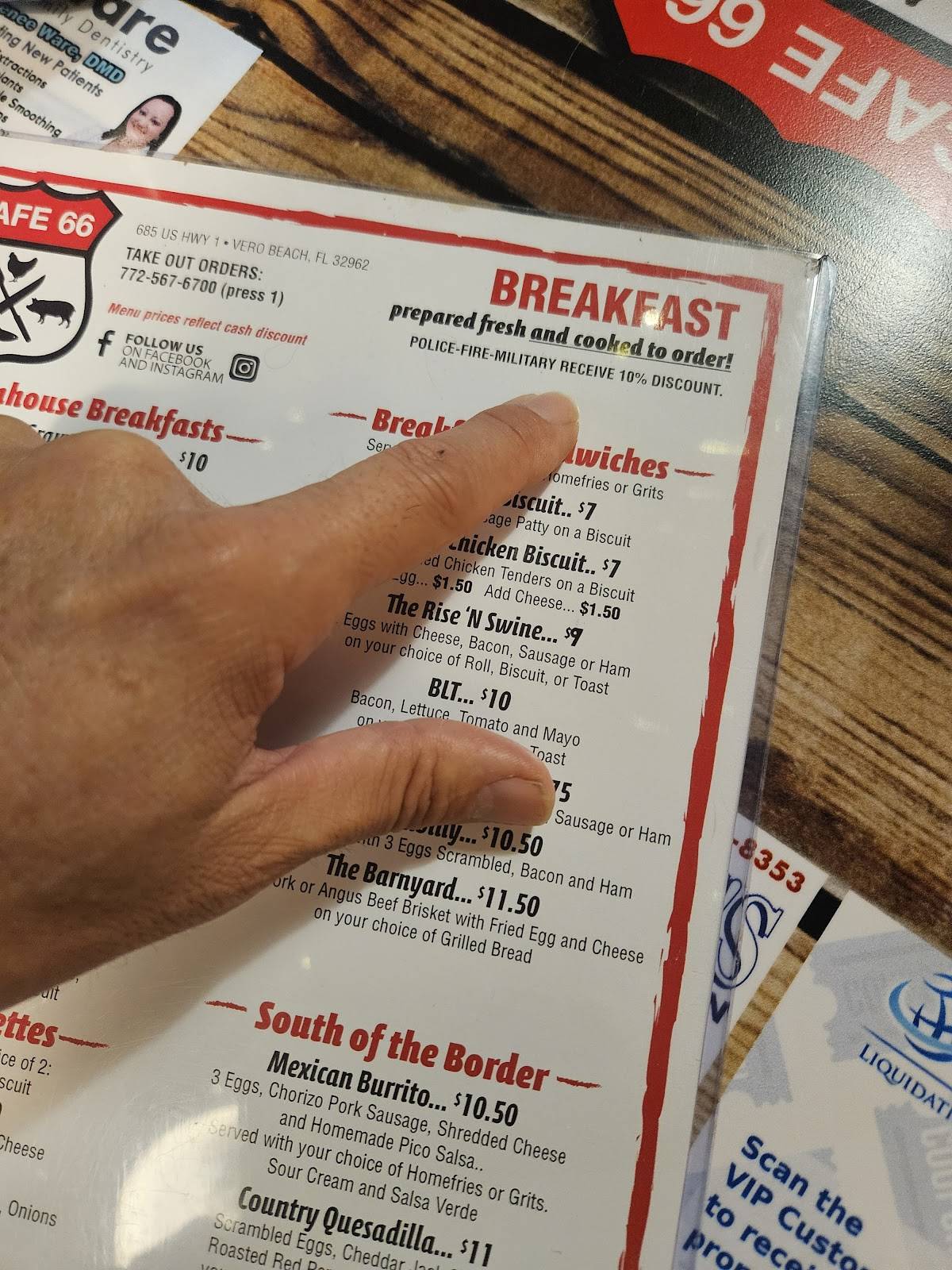 Menu at Cafe 66, Vero Beach, 685 US-1