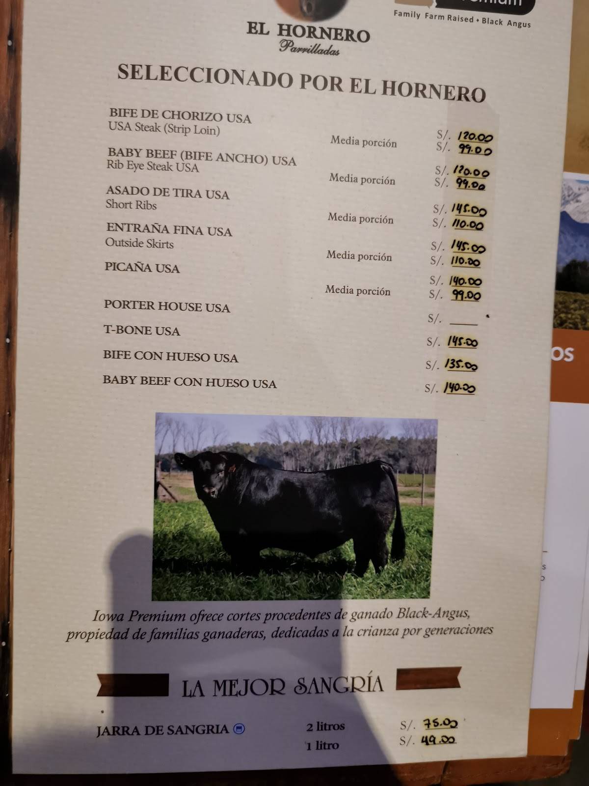 Carta de barbacoa El Hornero, Lima, Av. Dos de Mayo 758