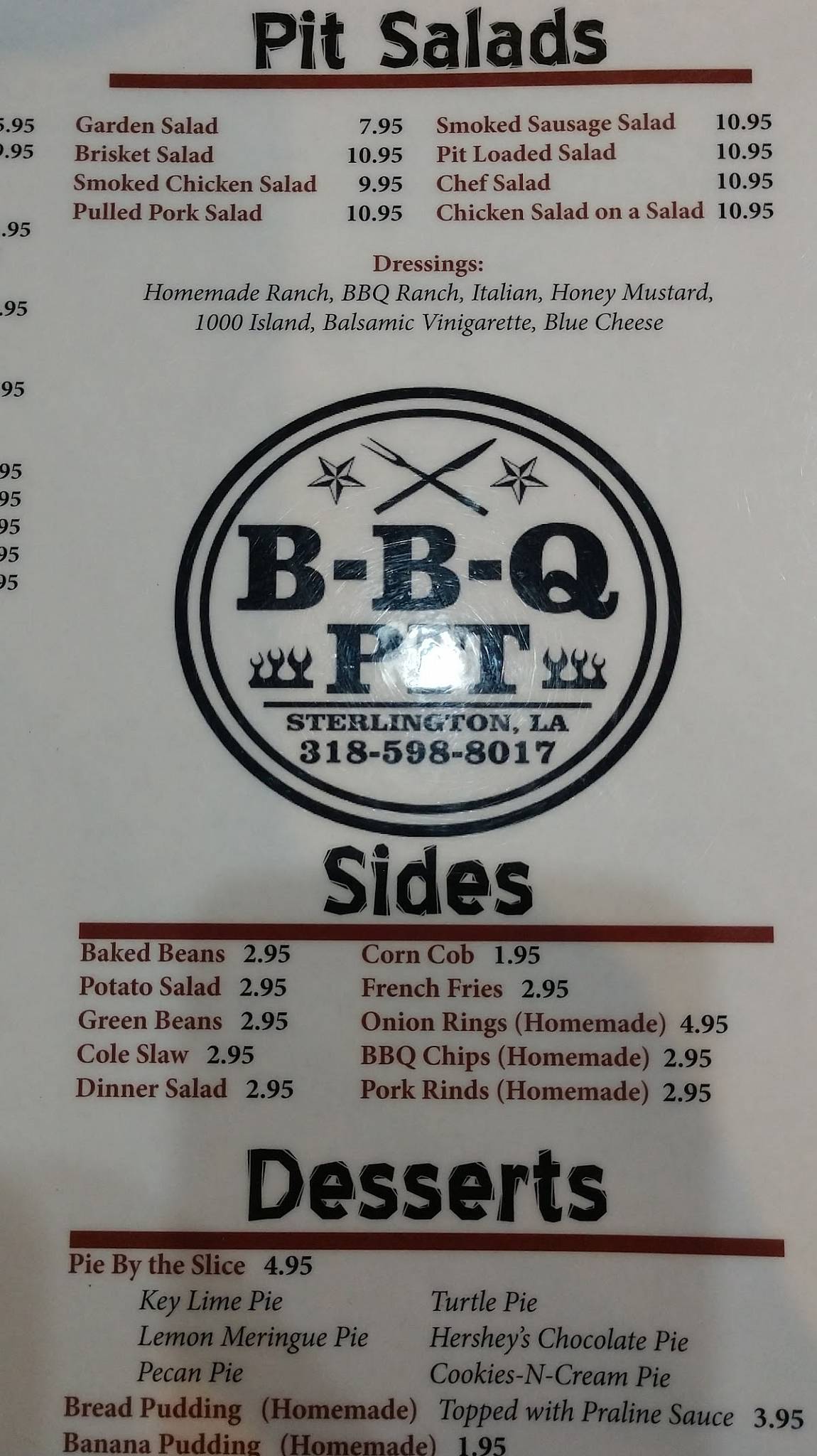 Menu at BBQ Pit, Monroe, 8825 US-165 Suite 4