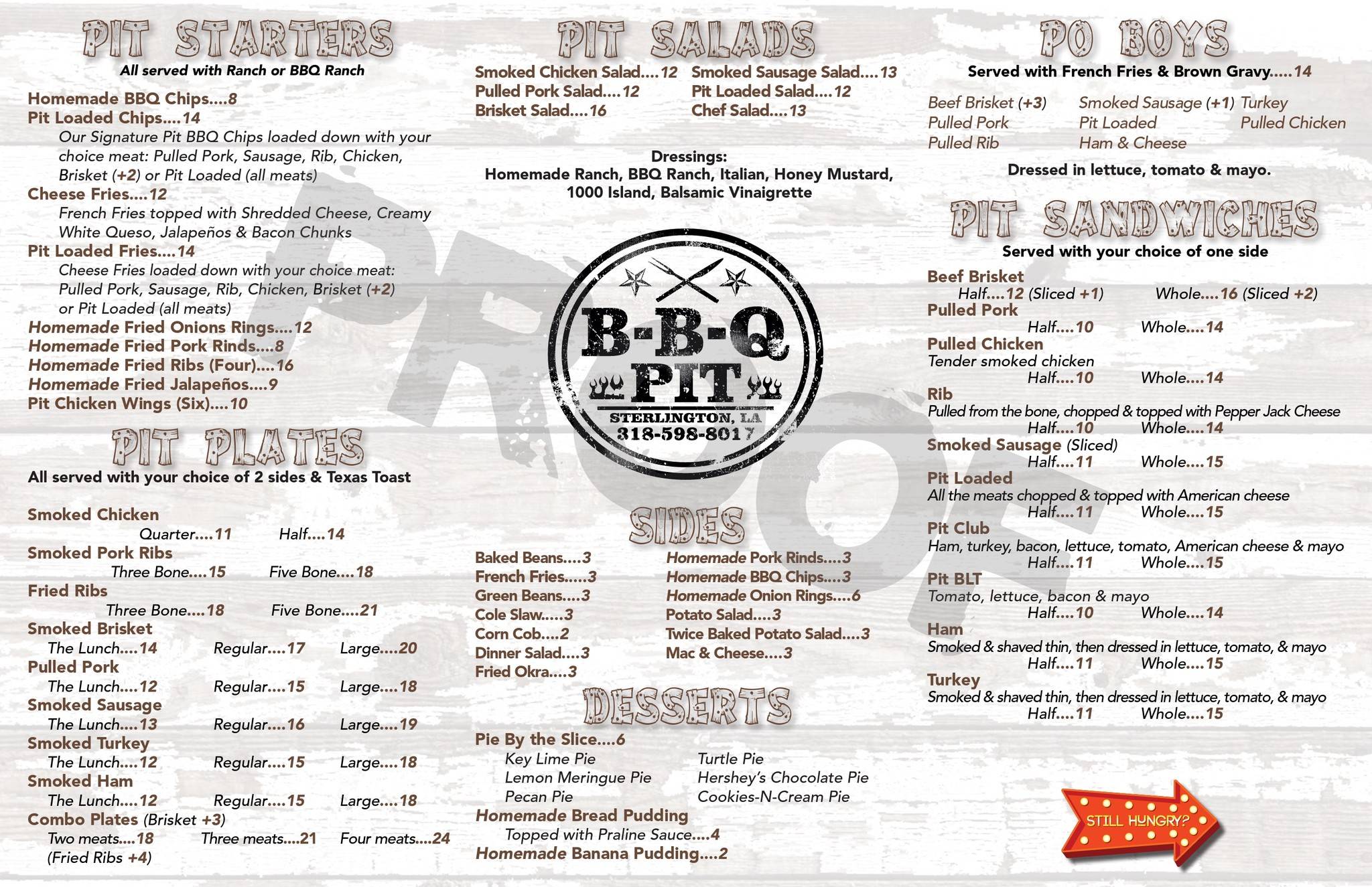 Menu at BBQ Pit, Monroe, 8825 US-165 Suite 4