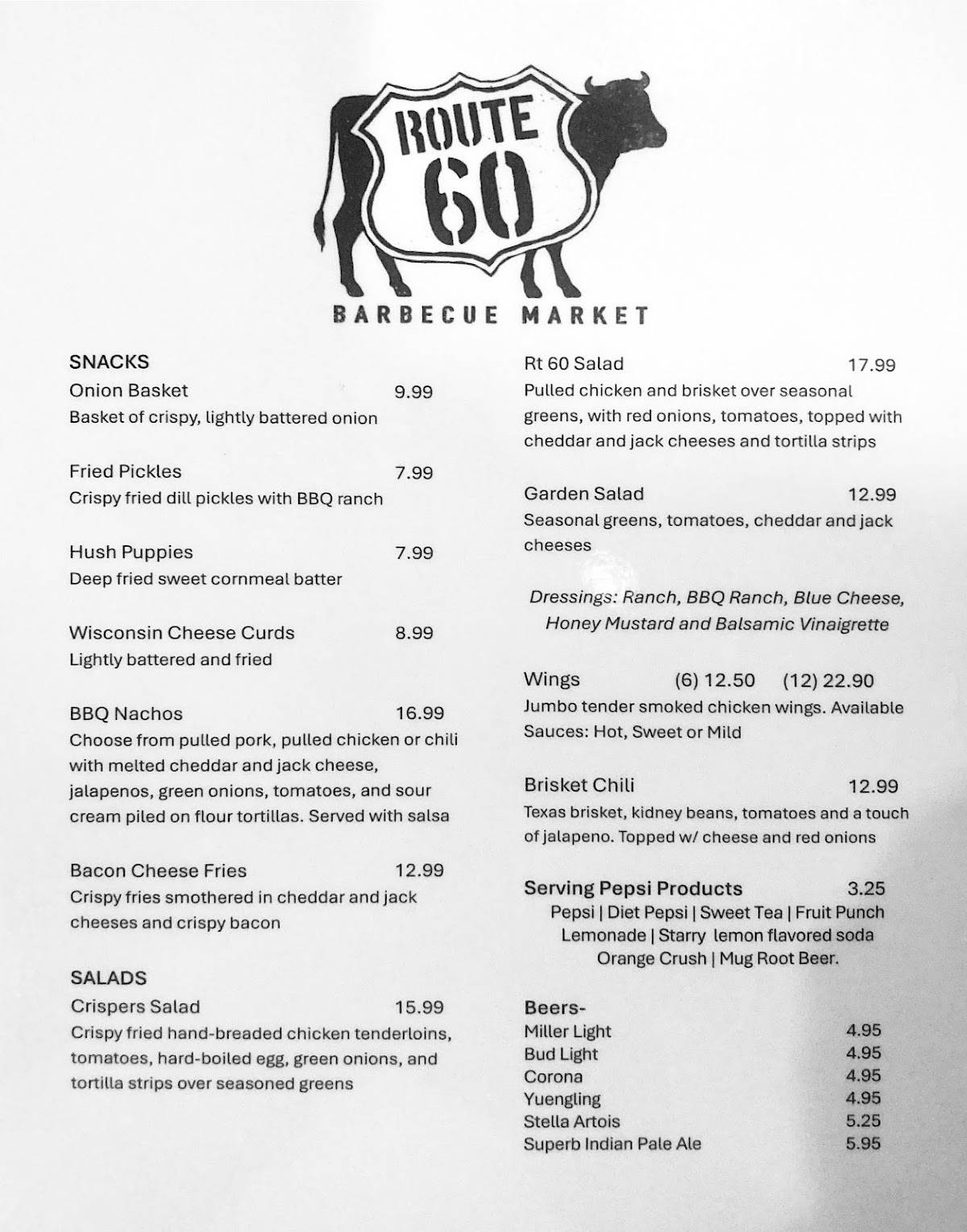 Menu at Route 60 Barbeque Market, Williamsburg
