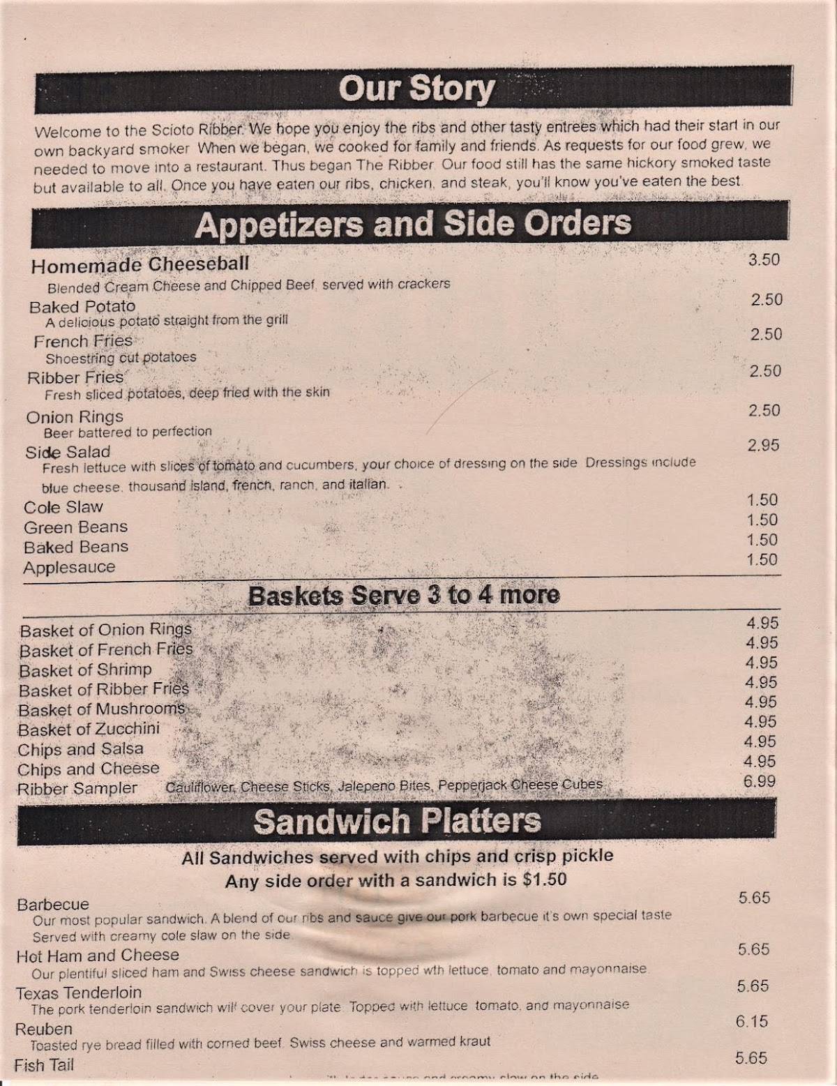 Menu at Scioto Ribber BBQ, Portsmouth