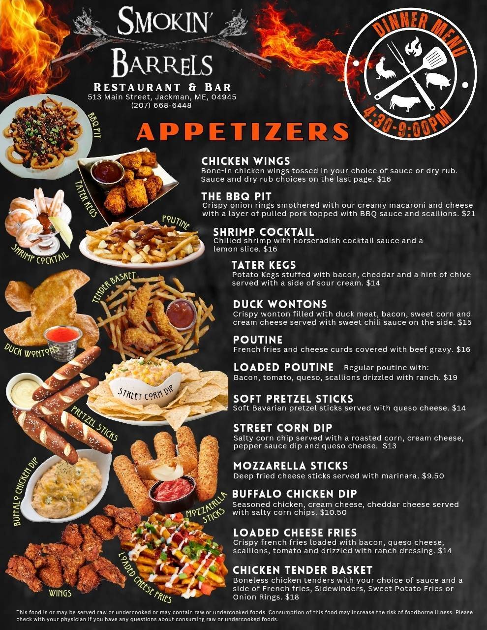 Menu at Smokin' Barrels, Jackman