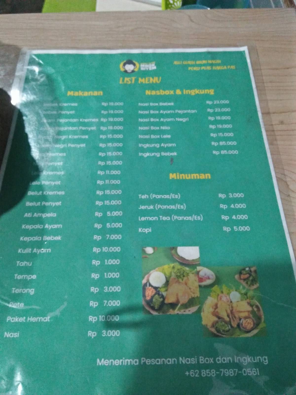 Menu at BEBEK & AYAM MBOK BIYEM, Klaten, Sunarya