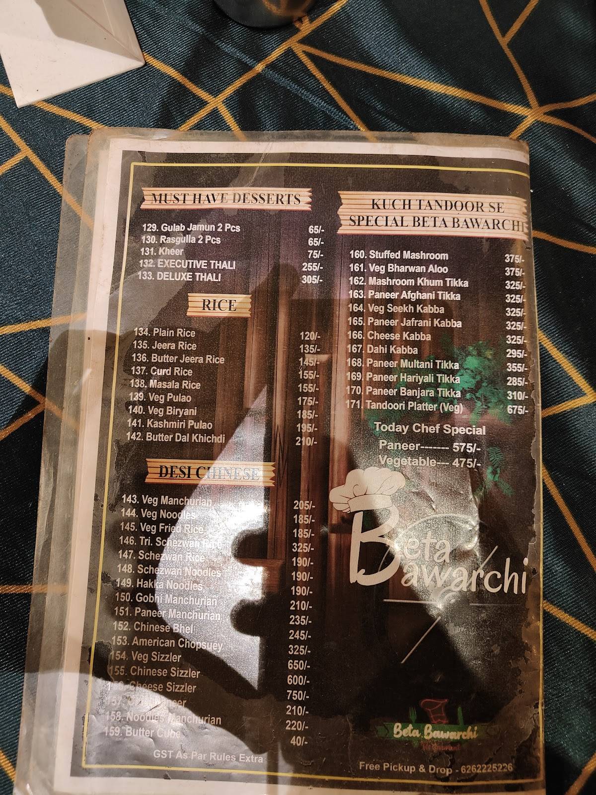 Menu at BETA BAWARCHI RESTAURANT PACHMARHI, Pachmarhi, Mahadev Rd