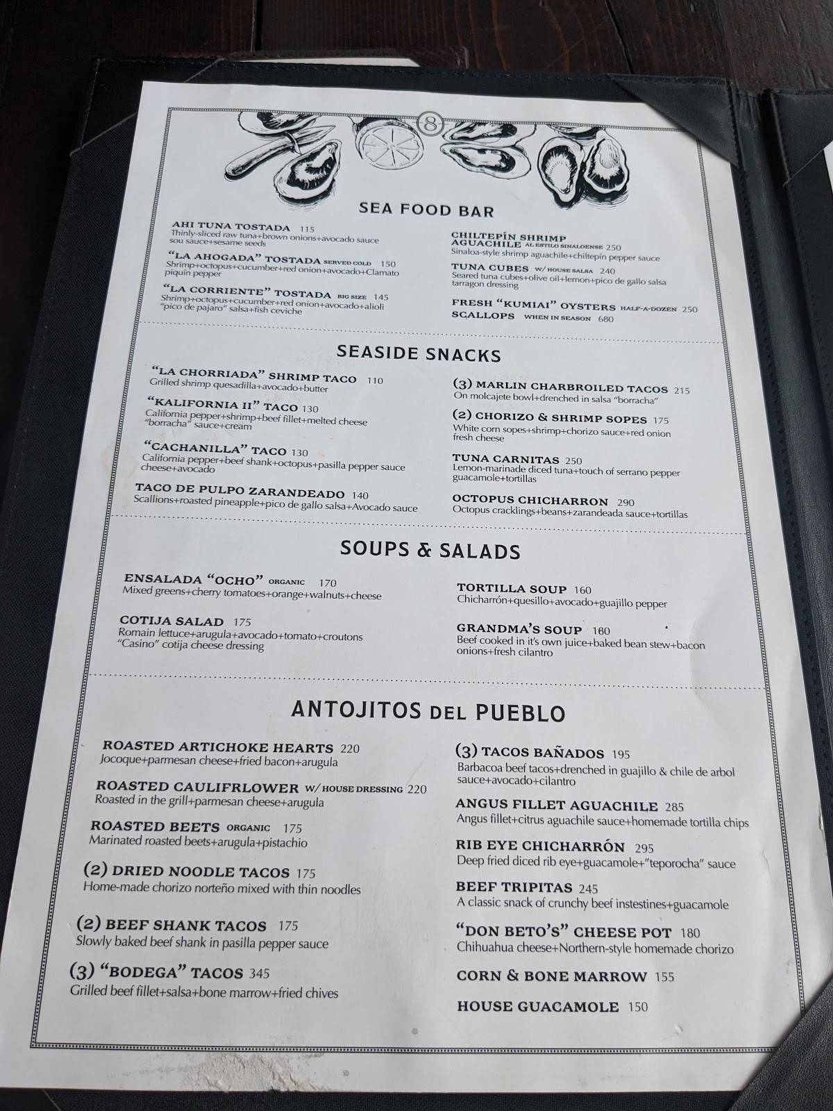 Menu at BODEGA 8 steakhouse, Tijuana, Blvd. Agua Caliente 10387