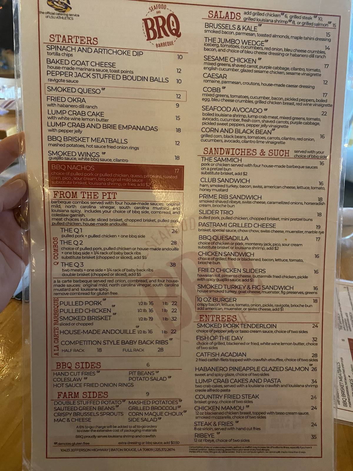 Menu at BRQ Seafood and Barbeque, Baton Rouge