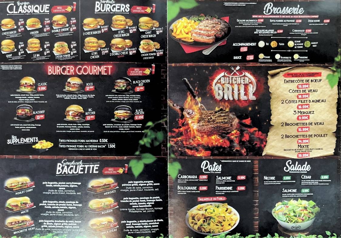 Menu au BUTCHER FAST-FOOD HALAL restaurant, Trappes
