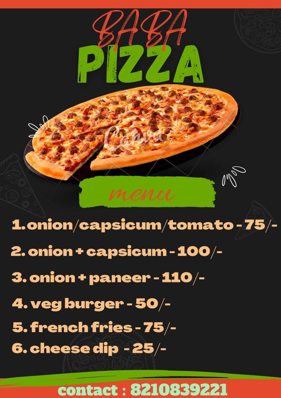 Menu at Baba pizza, Saharsa