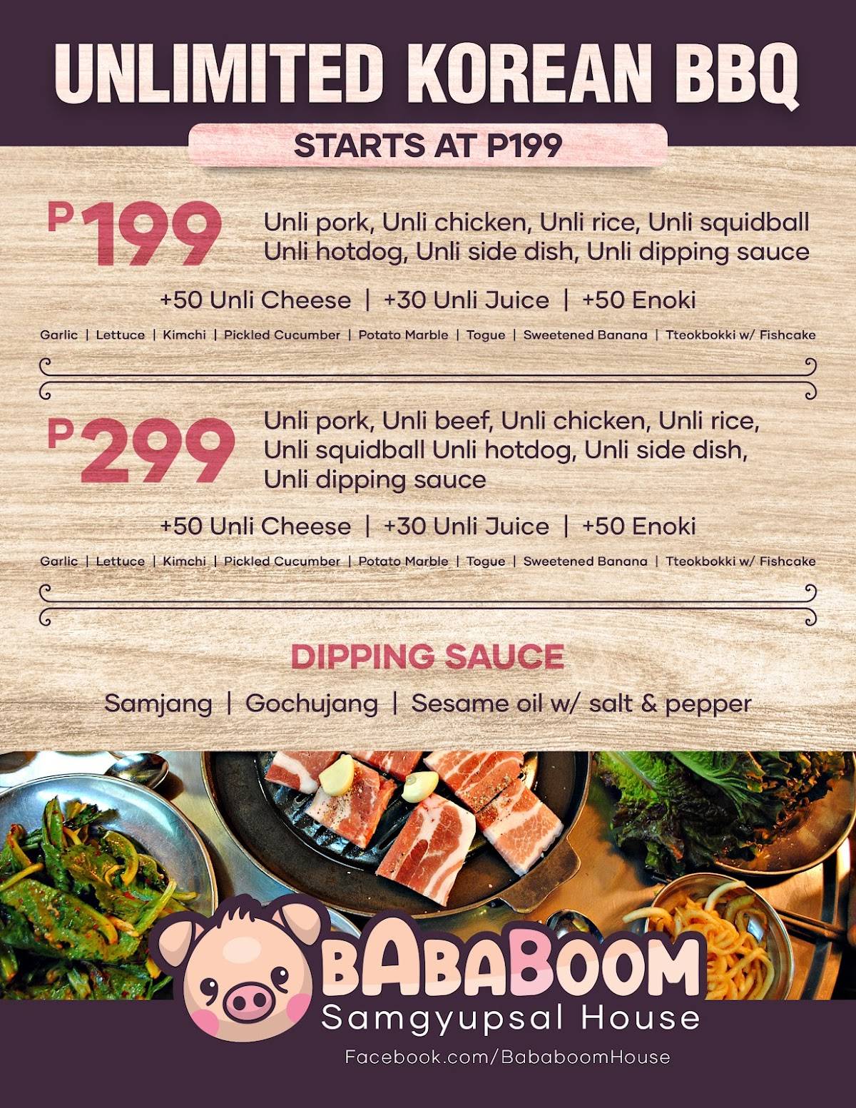 Carta del restaurante Bababoom Samgyupsal House, Manila
