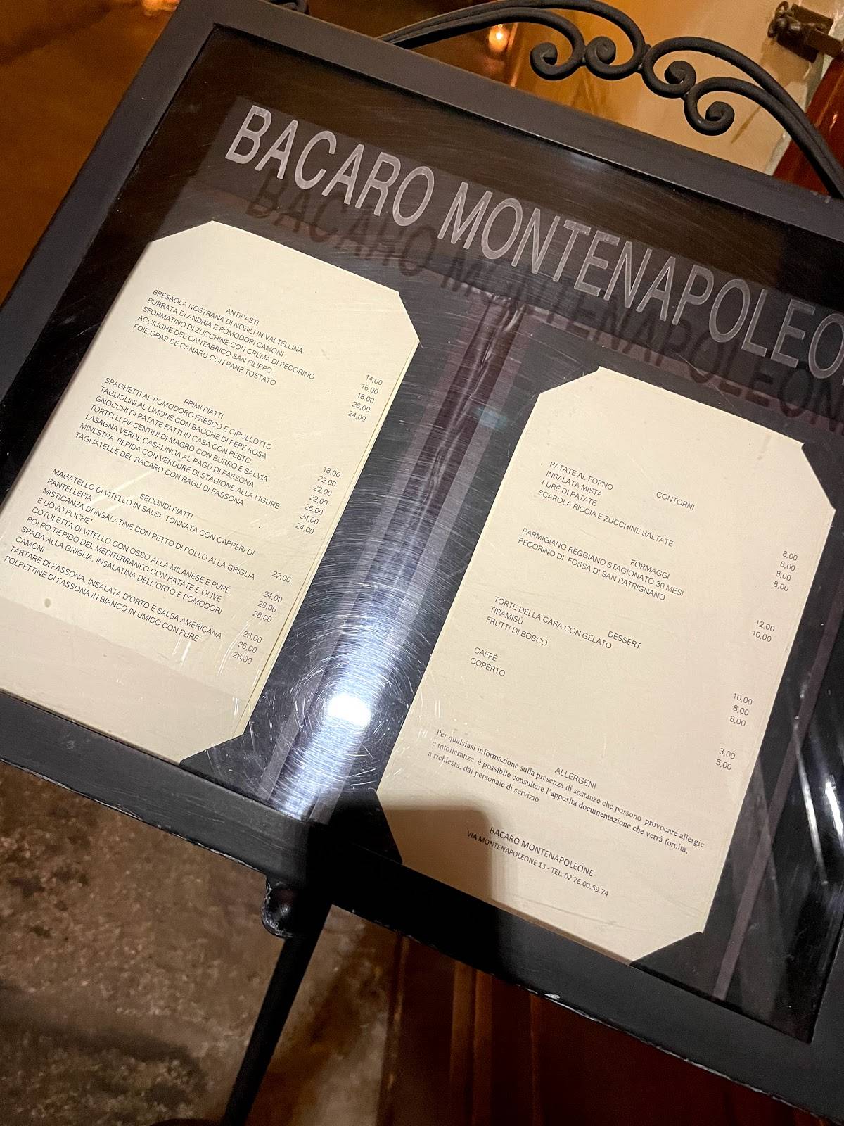 Menu da Bacaro Montenapoleone ristorante, Milano