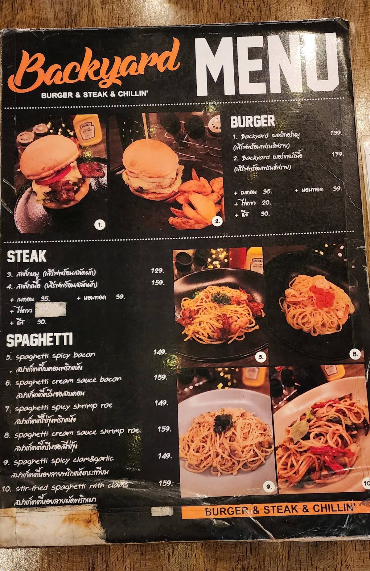 Menu at Backyard&chillin’ restaurant, Bangkok