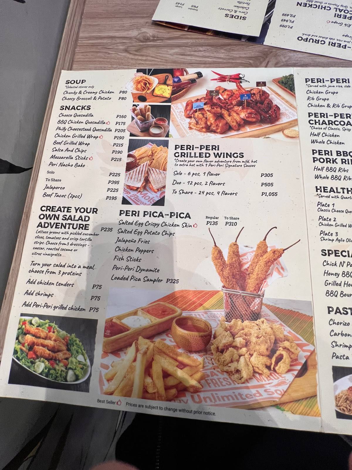 Menu at Peri-Peri Charcoal Chicken & Sauce Bar, Baguio