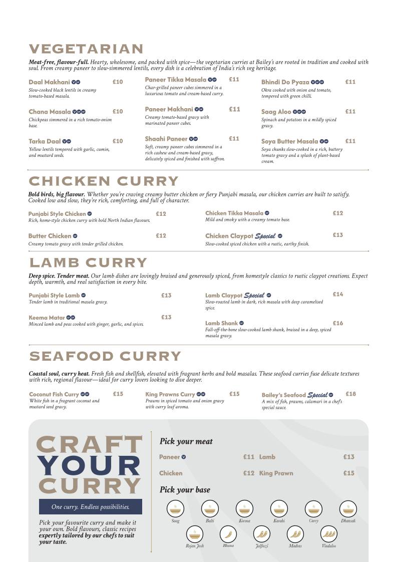 Menu at Bailey's Bar & Grill, Nuneaton, 121 Attleborough Rd