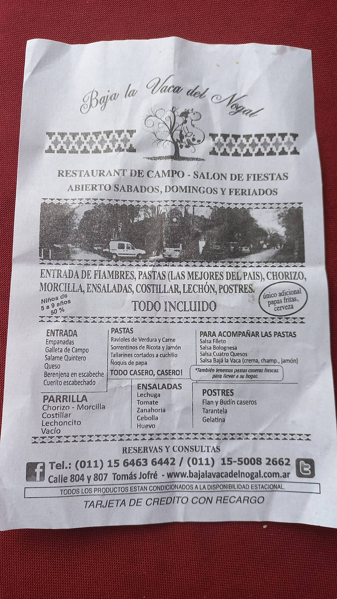 Carta del restaurante Baja La Vaca Del Nogal, Tomas Jofre, C. 807